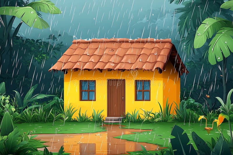 Yellow hut in rain forest stock photo. Image of shelter - 378373756
