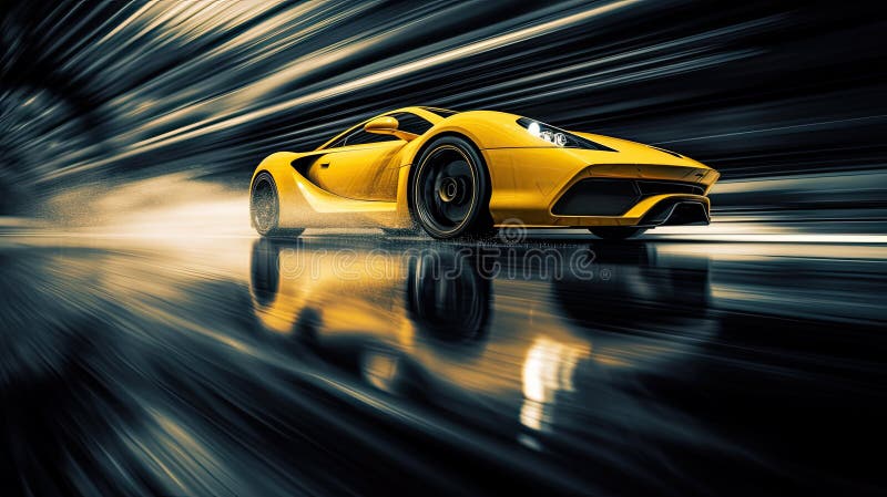 Gold Hypercar Moves at High Speed in a Tunnel Stock Illustration ...