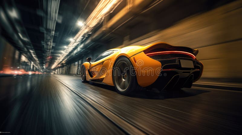 Yellow Hypercar Moves at High Speed in a Tunnel Stock Illustration ...