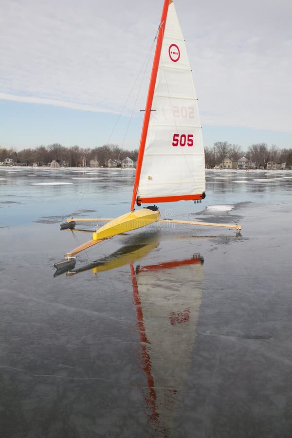Yellow Ice Boat stock photo. Image of sail, sailing, reflection - 28753014