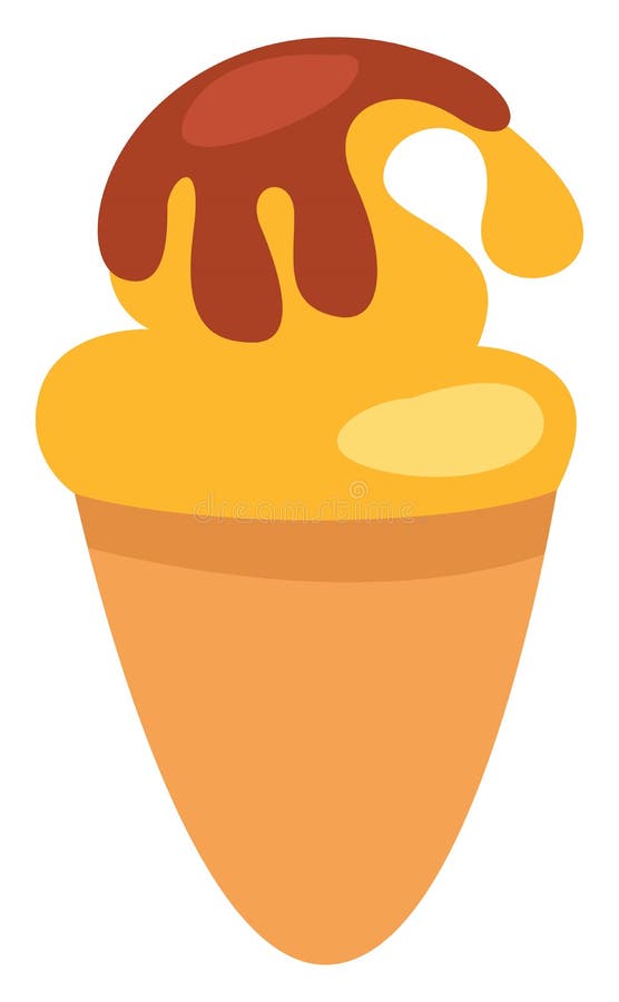Yellow Ice Cream in Cone with Caramel, Icon Stock Vector - Illustration ...
