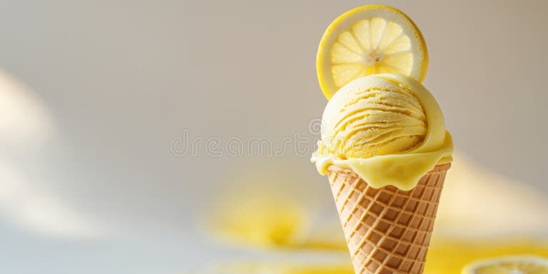 A Yellow Ice Cream Cone with a Lemon on Top Stock Image - Image of ...