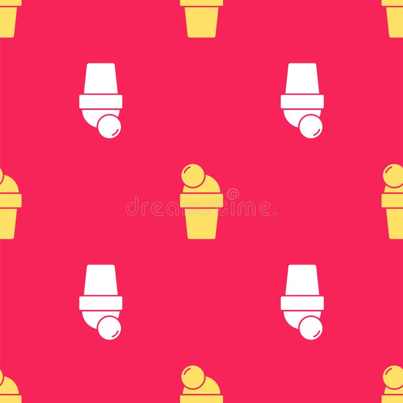 Yellow Ice Cream Icon Isolated Seamless Pattern on Red Background ...