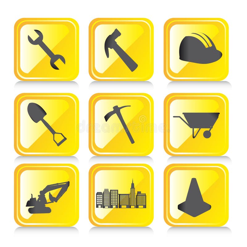 Yellow icons stock vector. Illustration of shaft, shovel - 25349947