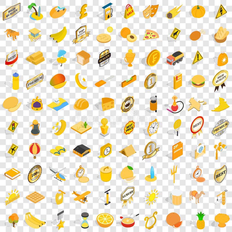 100 Yellow Icons Set, Isometric 3d Style Stock Vector - Illustration of ...