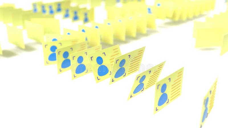 Yellow ID Cards Move Row Identification on White Bg Approve Identity ...