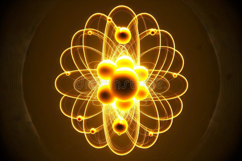 Yellow Illuminated Model Atom Orbit in Form of Circle with Atomic ...