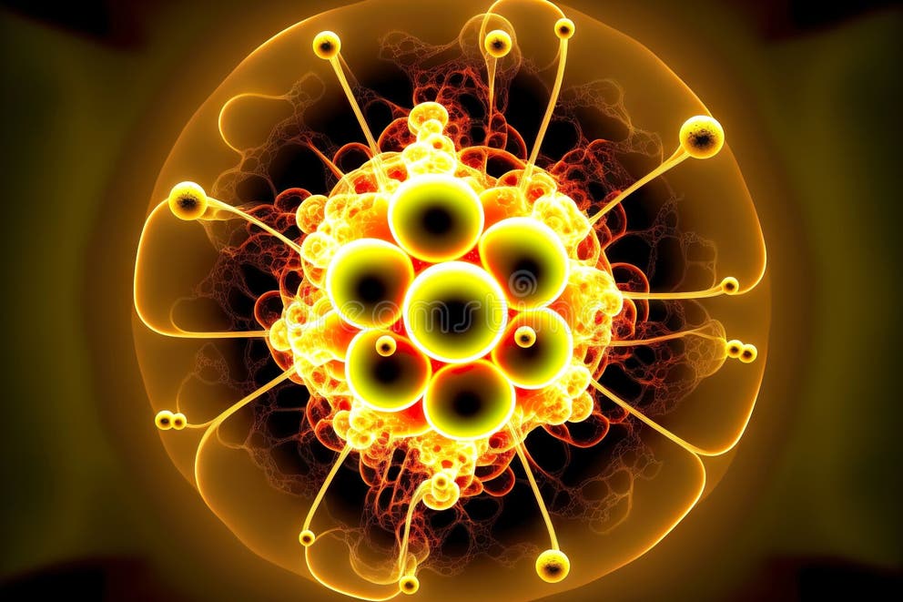 Yellow Illuminated Model Atom Orbit in Form of Circle with Atomic ...