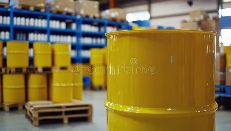 Yellow Industrial Barrels in Warehouse Storage High Quality Image Stock ...