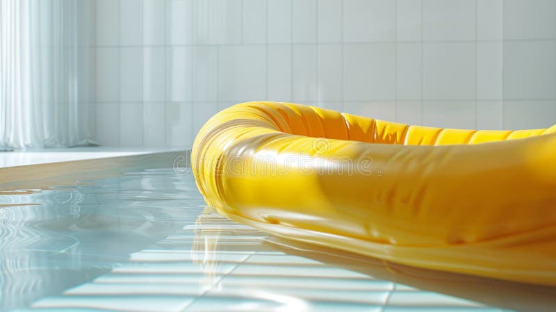 Yellow Inflatable Pool Float in a Sunlit Indoor Pool. Stock Image ...