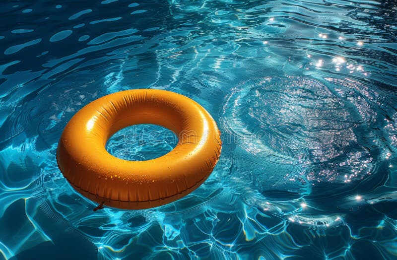 Yellow Inflatable Ring Floating on Clear Blue Pool Water, Reflecting ...