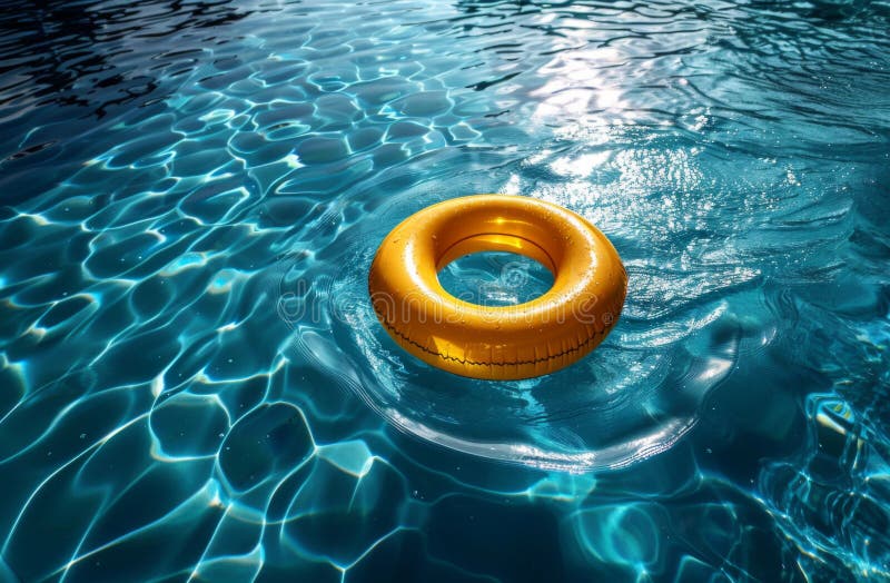 Yellow Inflatable Ring Floating on Clear Blue Water in a Sunlit Pool ...