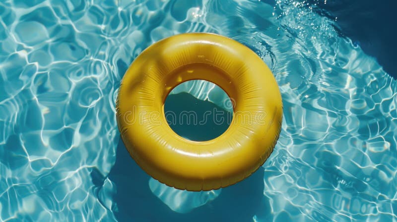 A Yellow Inflatable Ring is Floating in a Pool Stock Image - Image of ...