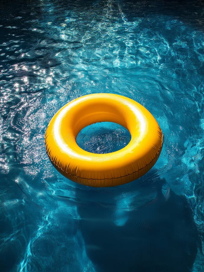 Yellow Inflatable Ring Floating on Shimmering Blue Pool Water Stock ...