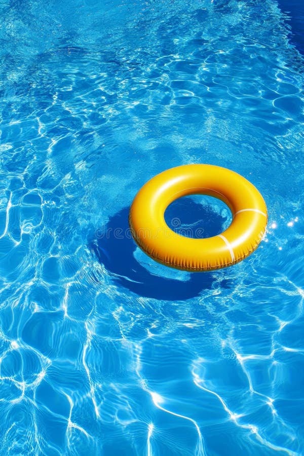 Yellow Inflatable Ring Floating in a Sparkling Blue Swimming Pool ...