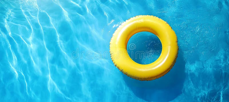 Yellow Inflatable Ring Floating on a Sparkling Blue Water Surface ...