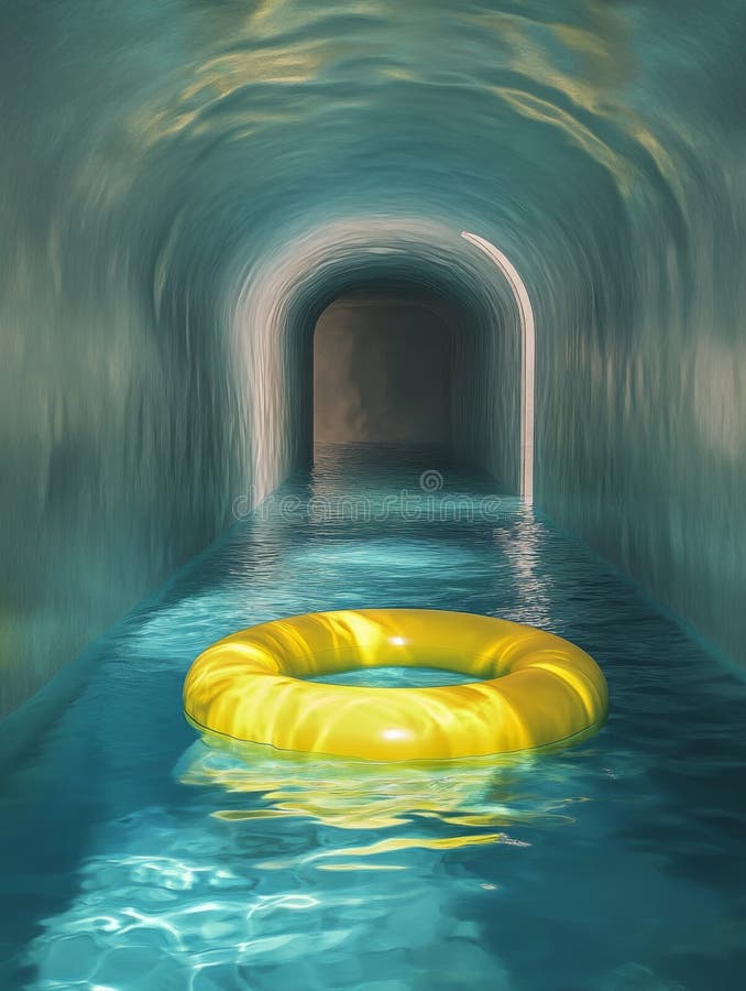 Yellow Inflatable Ring and Duck Floating in Clear Blue Pool Water Stock ...