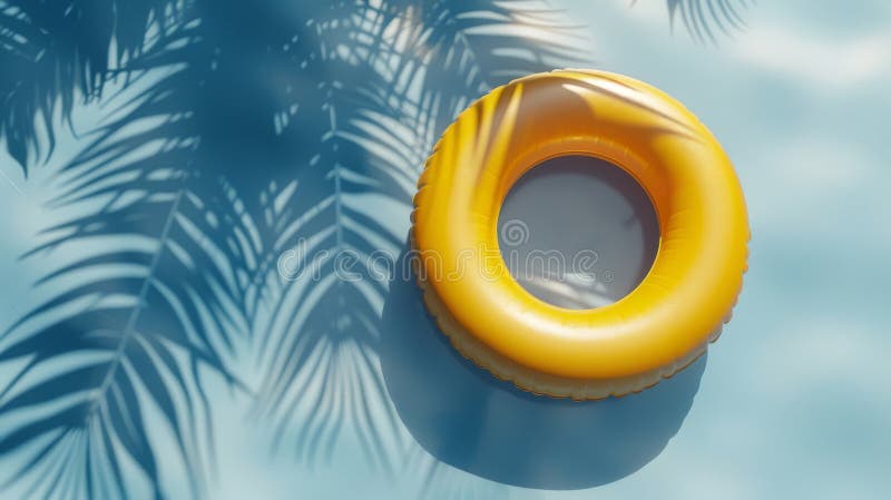 Yellow Inflatable Swim Ring in a Pool with Palm Tree Shadows Stock ...