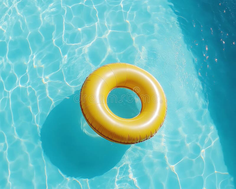 Yellow Inflatable Swimming Ring Floating in a Refreshing Pool, Summer ...