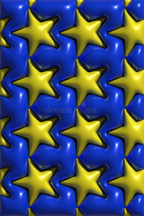 Yellow Inflated Stars on a Blue Background, 3D Rendering Illustration ...
