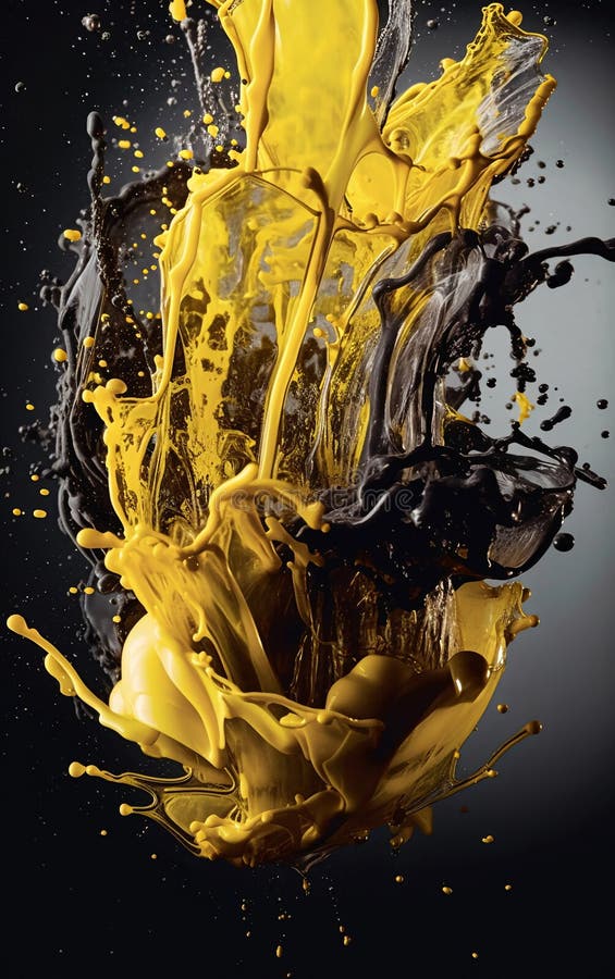 Yellow Ink and Black Ink Color Creating Abstract Explosion. Smooth ...