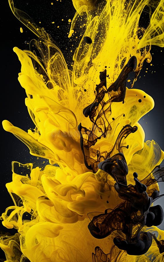 Yellow Ink and Black Ink Color Creating Abstract Explosion. Smooth ...