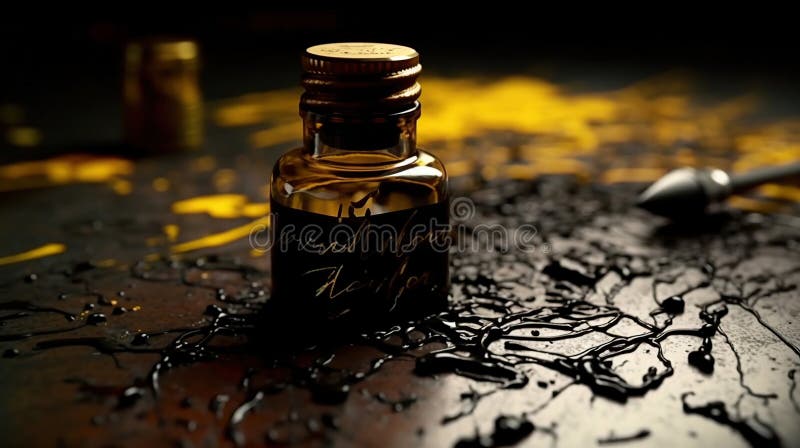 Yellow Ink and Black Ink, Splashes, Ai Generated Image Stock ...