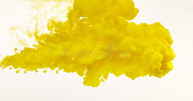 Yellow Ink Entering Water Against White Background Stock Image - Image ...