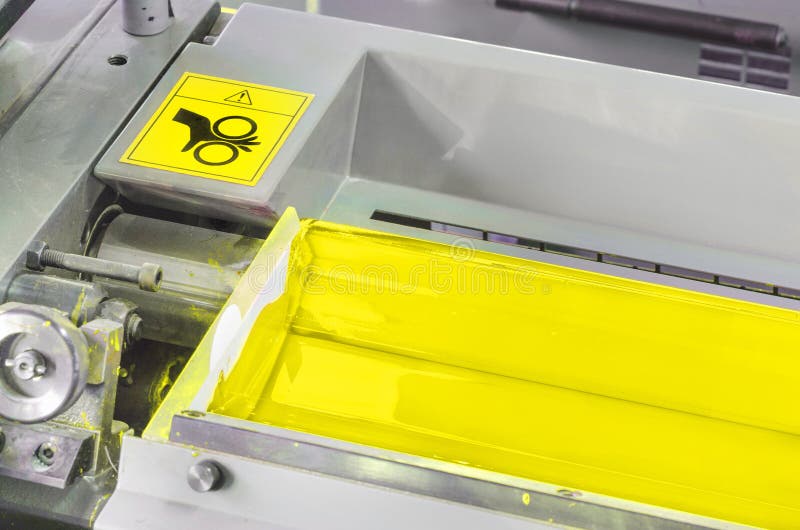 Yellow Ink Roller, Printing Press Industrial Machine Stock Image ...