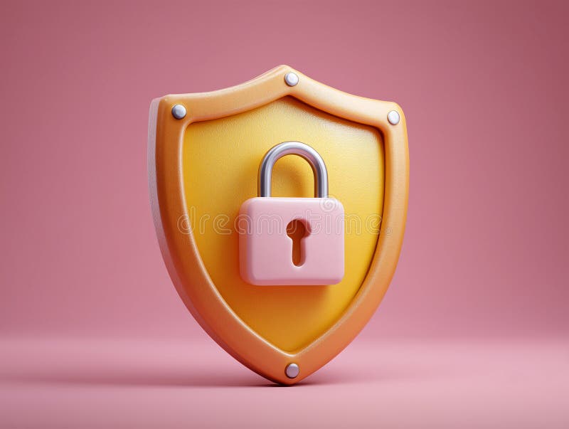 Yellow Inner Shield Illustration, with a Pink Padlock in the Center ...