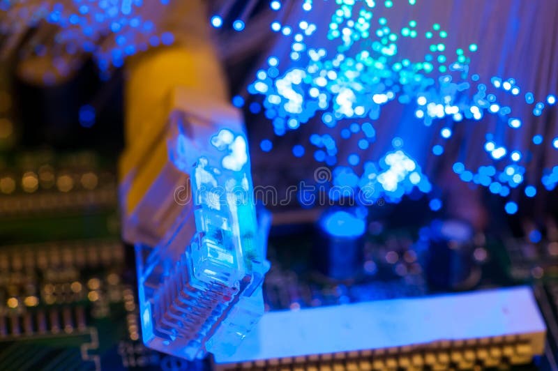 Yellow Internet Switch on Computer Circuit Board Stock Image - Image of ...