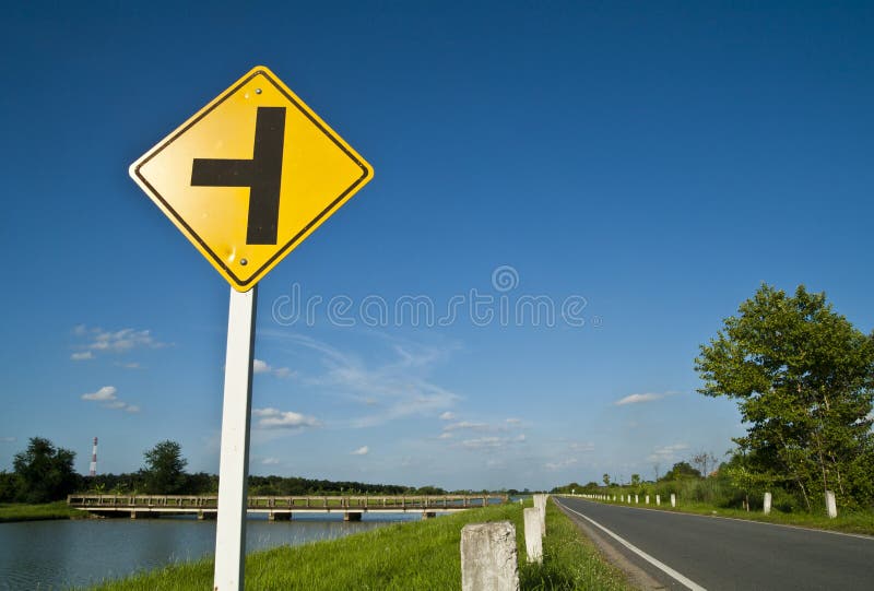 Yellow junction sign stock photo. Image of sign, road - 20193118
