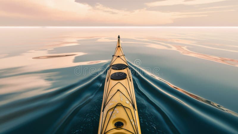 A Yellow Kayak Floating in the Water with a View of Land, AI Stock ...