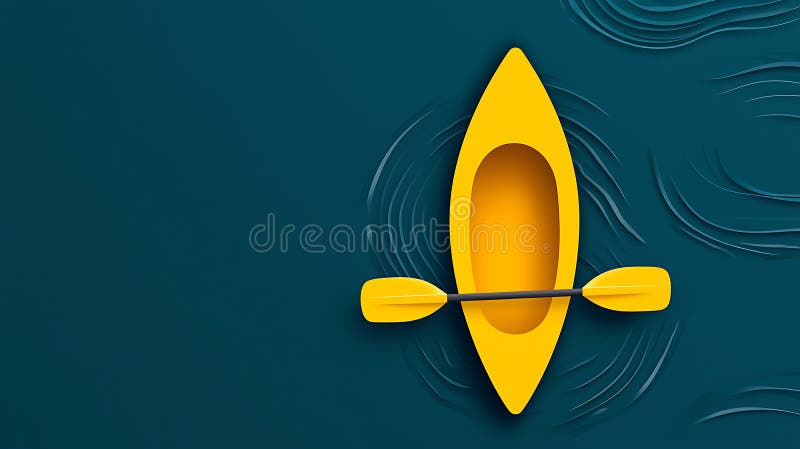 Yellow Kayak Floats on Dark Teal Water Surface, Creating Gentle Ripples ...