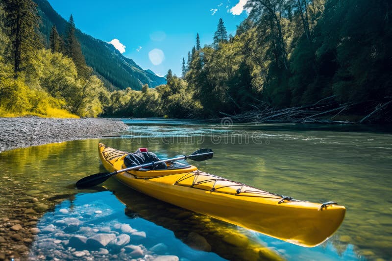 Yellow Kayak with a Paddle. AI Generated Stock Illustration ...