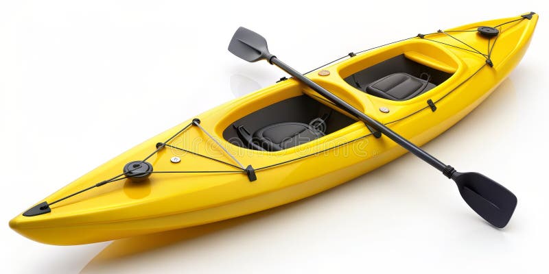 Yellow Kayak with Paddle on White Background, Kayaking , Paddle , Water ...