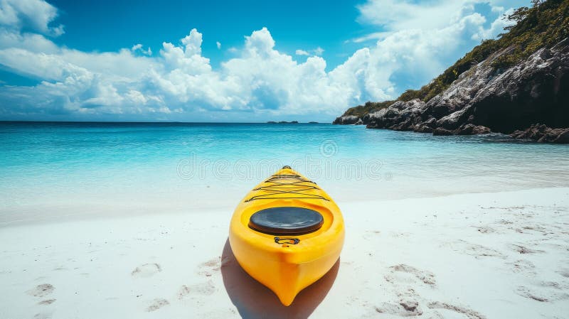 Yellow Kayak on Pristine White Sand Beach Stock Illustration ...