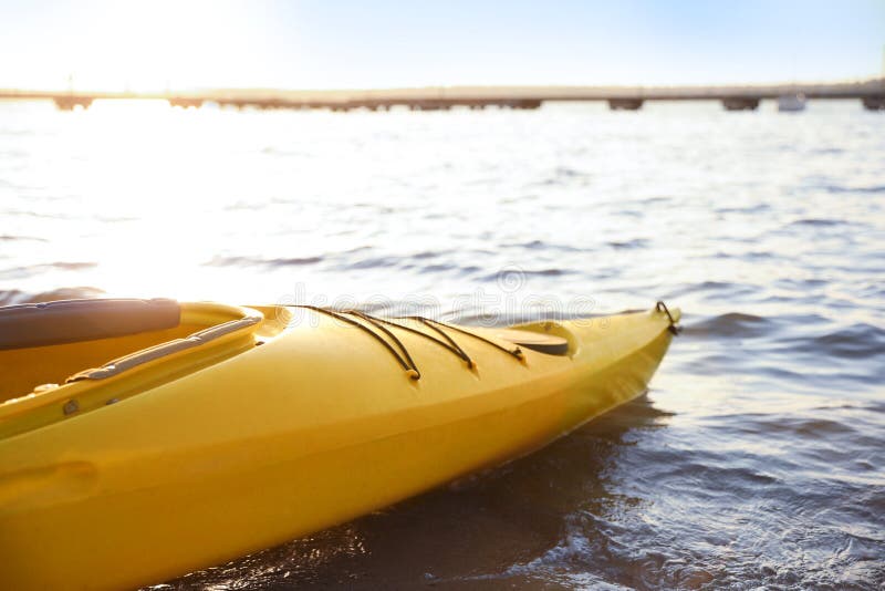 Yellow Kayak on River, Closeup. Summer Camp Activity Stock Image ...