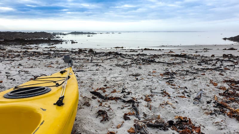 Yellow Kayak on a Rocky Beach Stock Image - Image of fishing, ocean ...