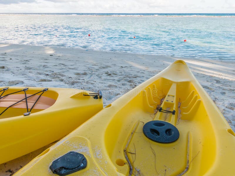 Yellow Kayak on the Tropical Sandy Beach Stock Photo - Image of beauty ...