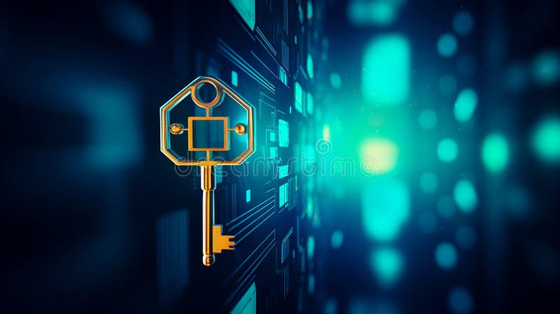 Yellow.key on Dark Blue Computer Digital Background. Internet ...