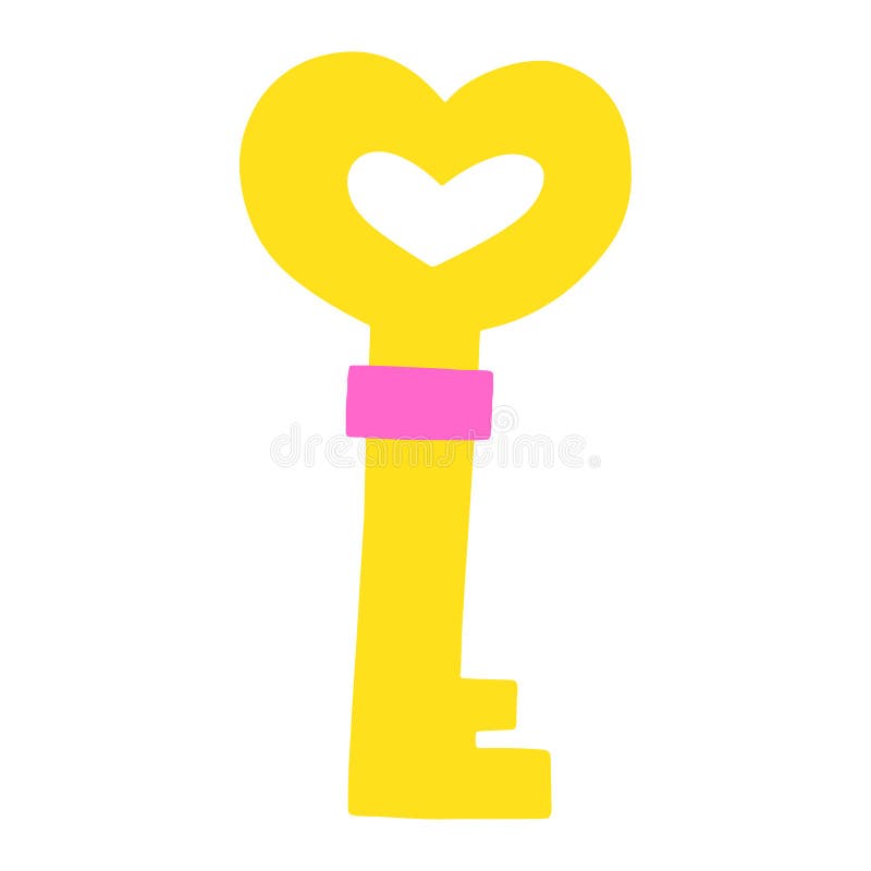 Yellow Key, in a Heart Shape, Simple Decor Illustration Stock Vector ...