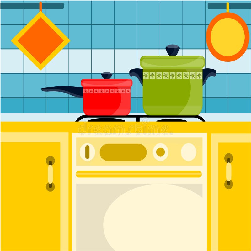 Yellow kitchen stock illustration. Illustration of green - 21907583