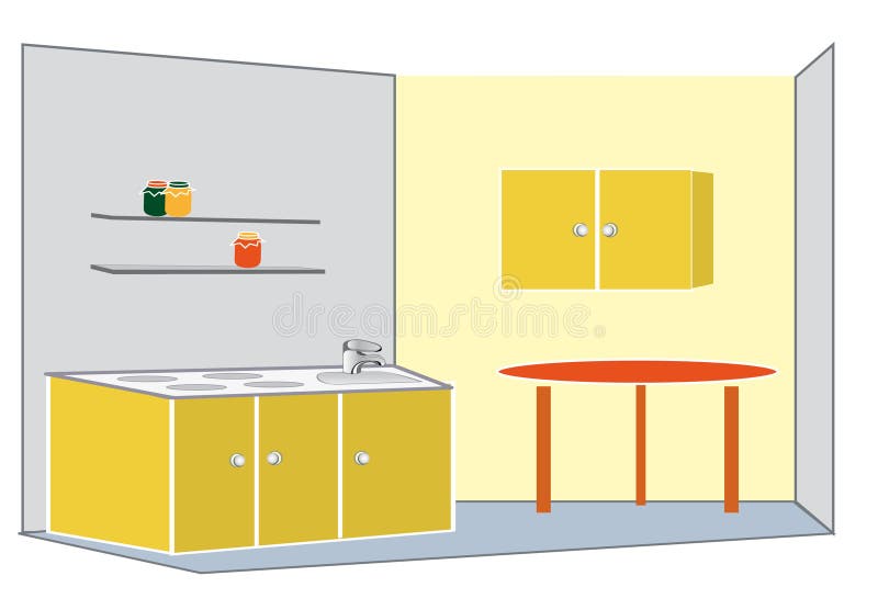 Yellow kitchen stock vector. Illustration of design, people - 9044081