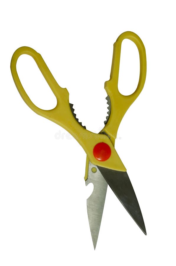 Yellow Kitchen Scissors Isolated Stock Photo - Image of acute, closeup ...