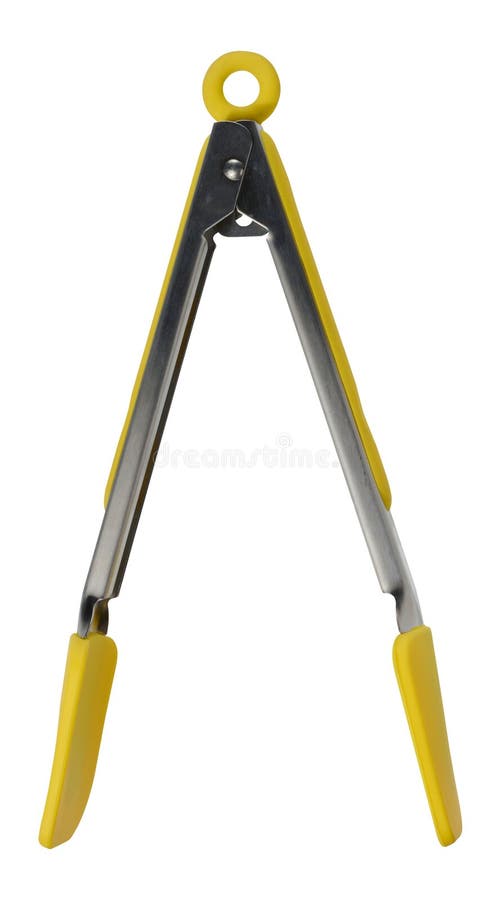 Yellow Kitchen Tongs on Isolated Background, Top View Stock Image ...