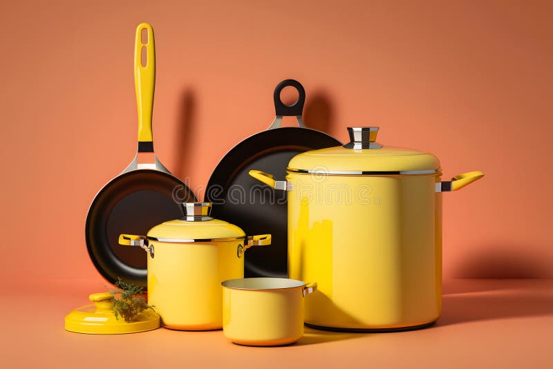 Yellow Kitchen Utensils Set. Neural Network AI Generated Stock Photo ...