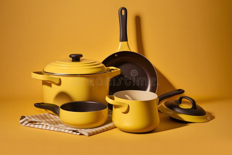 Yellow Kitchen Utensils Set. Neural Network AI Generated Stock Photo ...