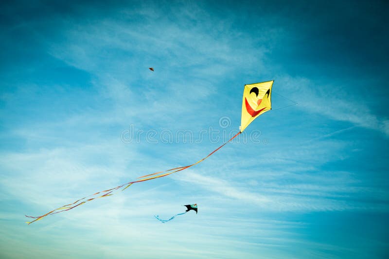 Yellow Kite with Blue Sky in Background Stock Image - Image of wind ...