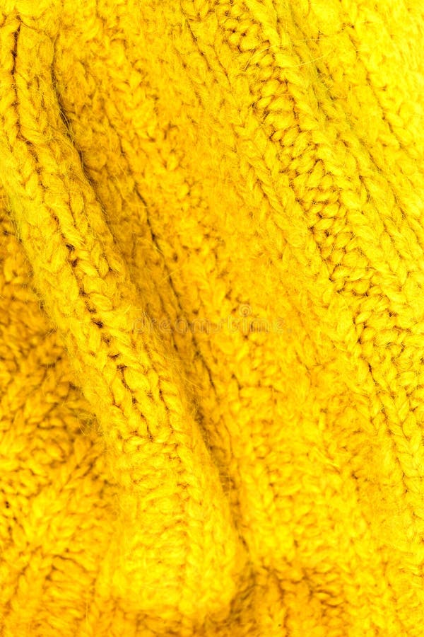 Yellow Knitted Wool Fabric Texture Background Close Up. Golden W Stock ...